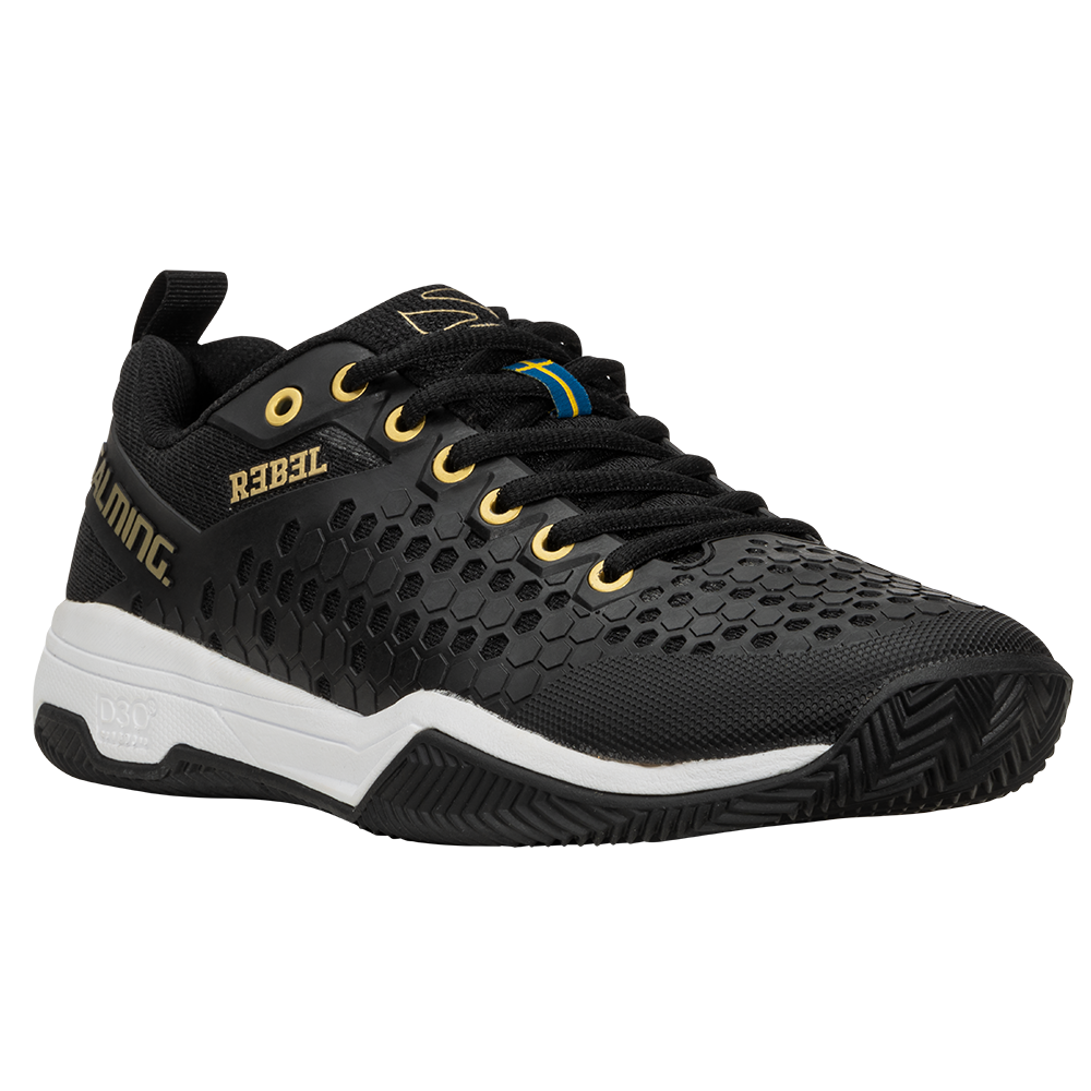 Salming Mens Rebel Padel Shoe (Black/Gold) (2023) | Stringers' World